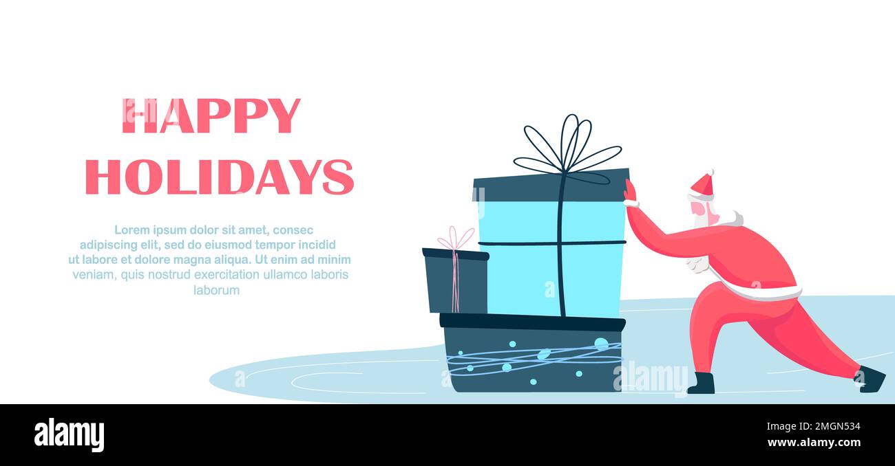 Santa Claus Deliver Presents,Gifts Boxes.Happy Winter Holidays Landing Page Template.Skating ...