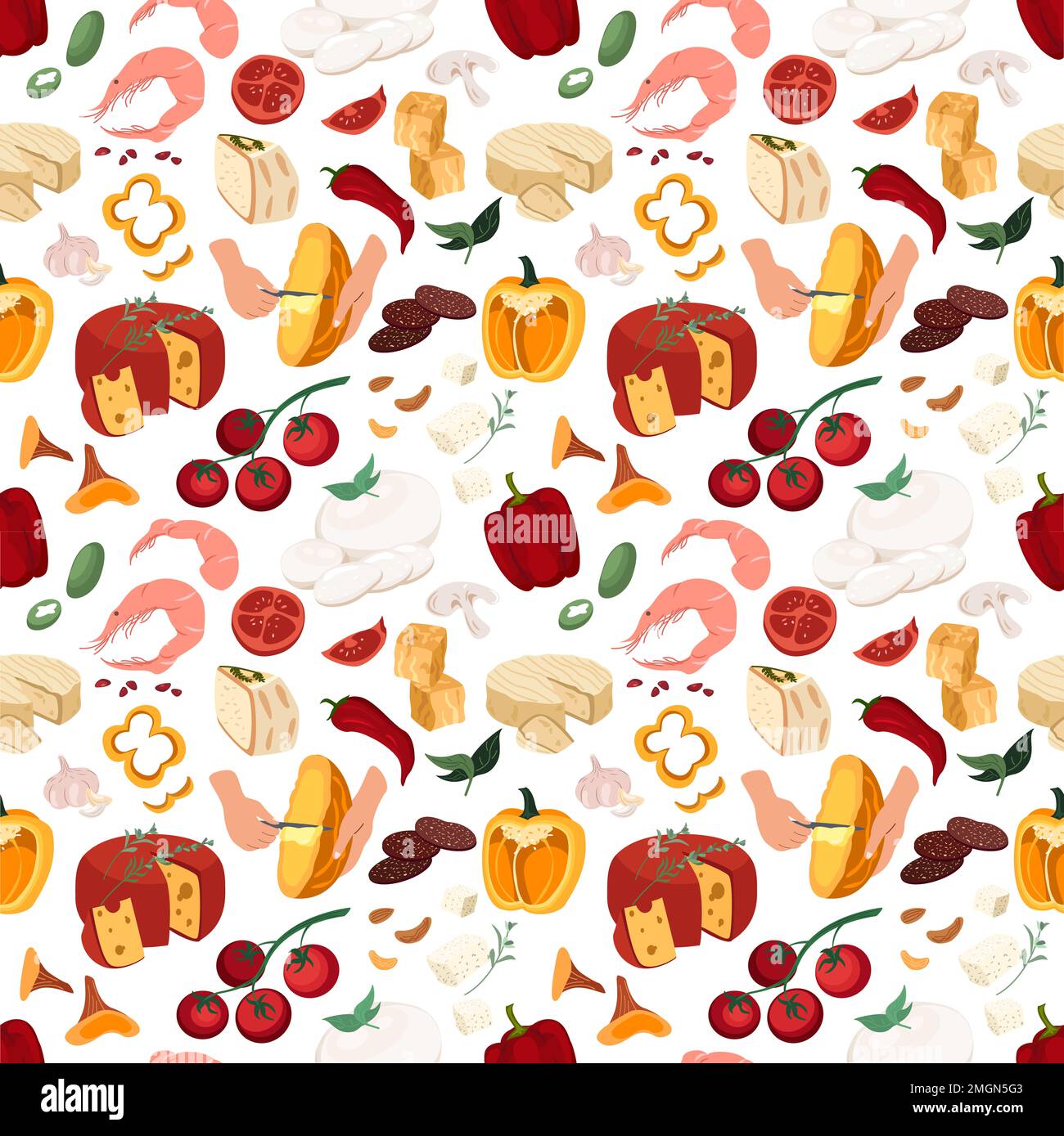 Seamless endless pattern with grocery italian food on white background ...