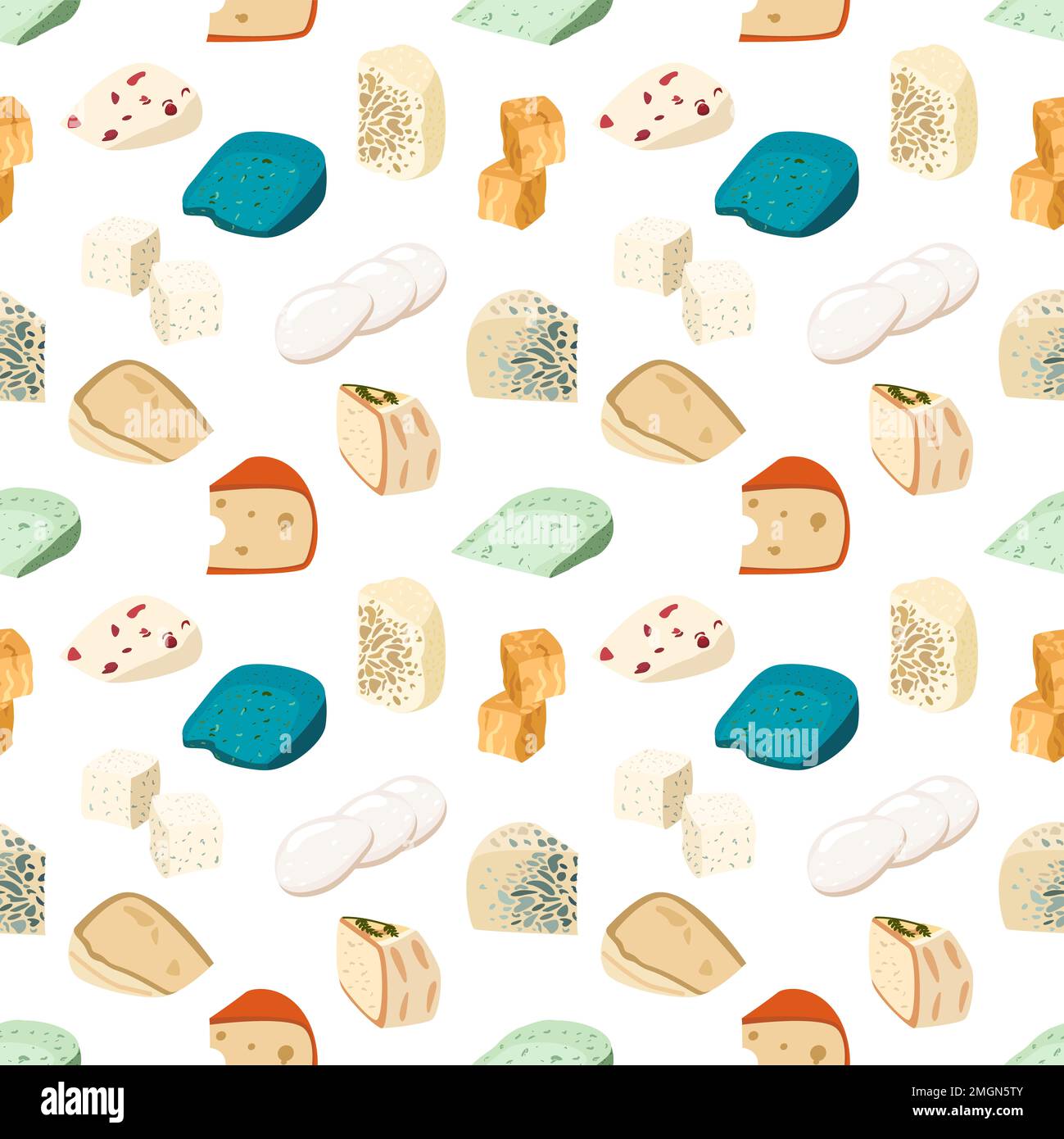 Seamless pattern with different cheese slices on white background ...