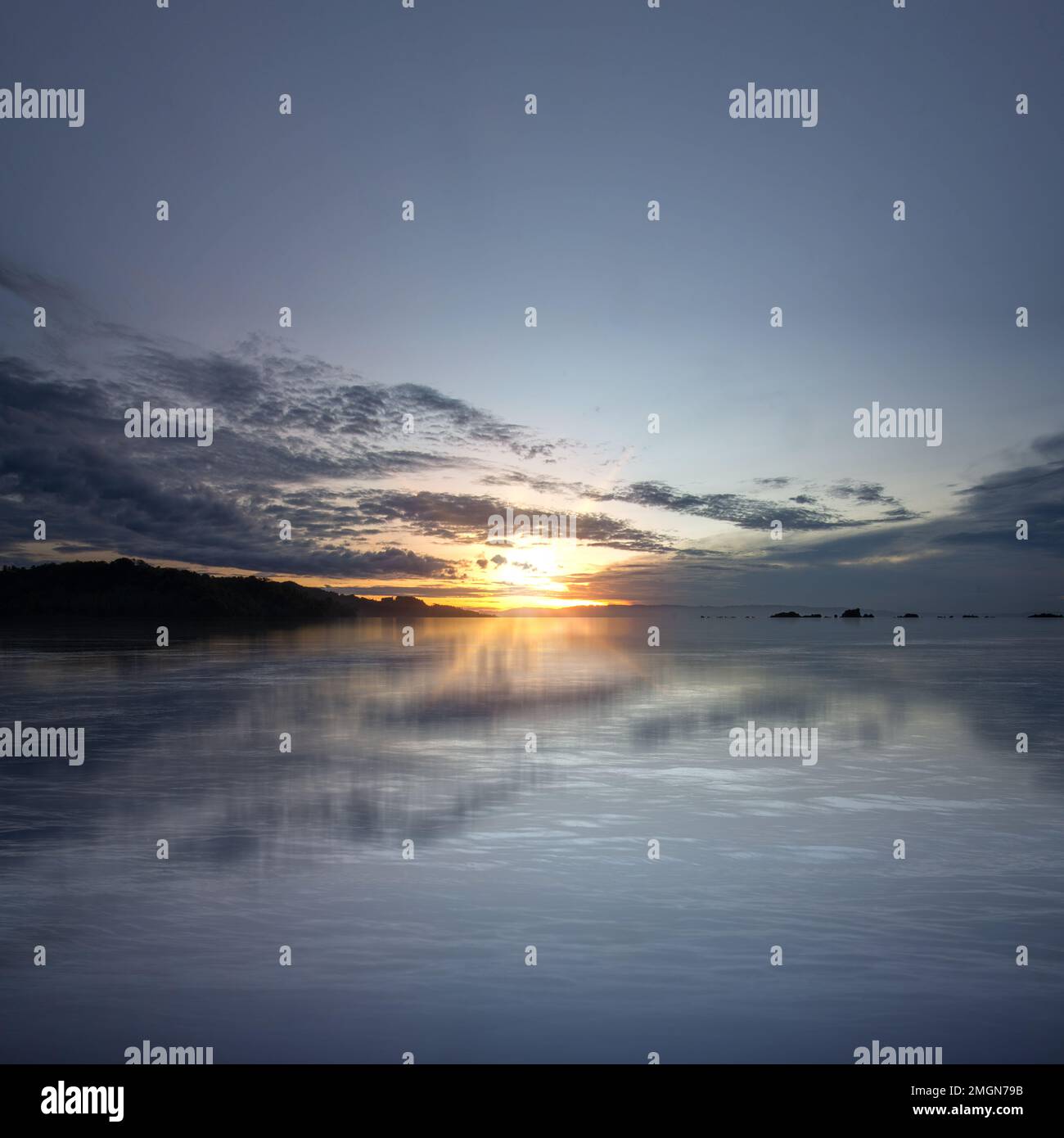 The landscape of a lake with a sunset sky background Stock Photo - Alamy