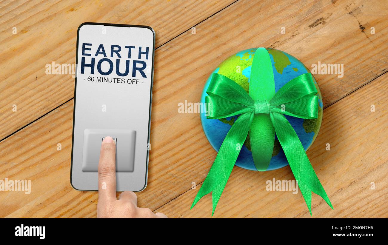 Human hand turning off the switch. Earth Hour Concept Stock Photo - Alamy