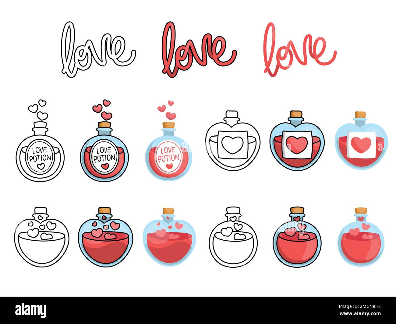 Collection of cute simple Valentine's Day related love potion bottles ...
