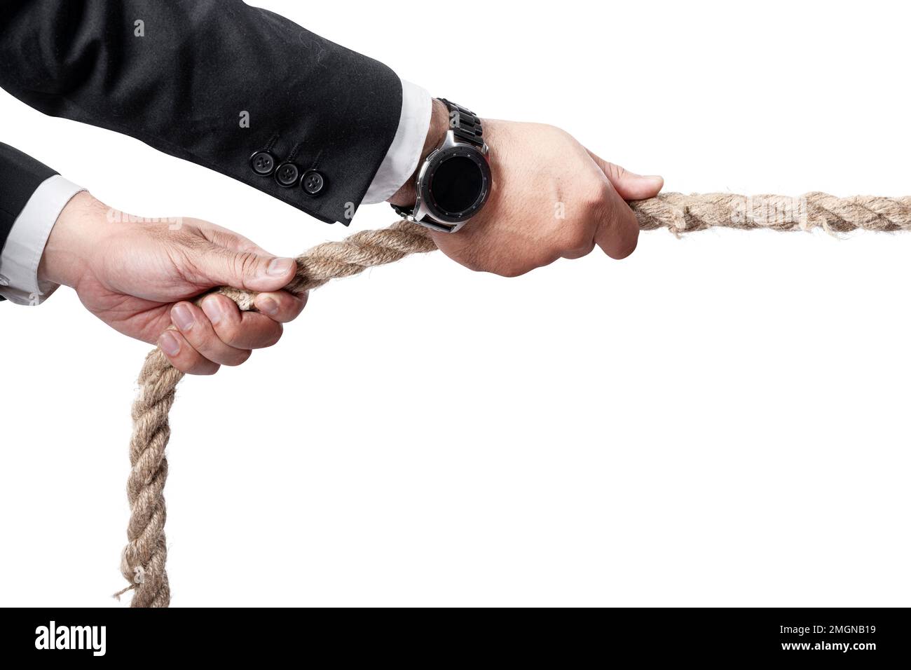 Businessman hand pulling the rope isolated over white background Stock ...