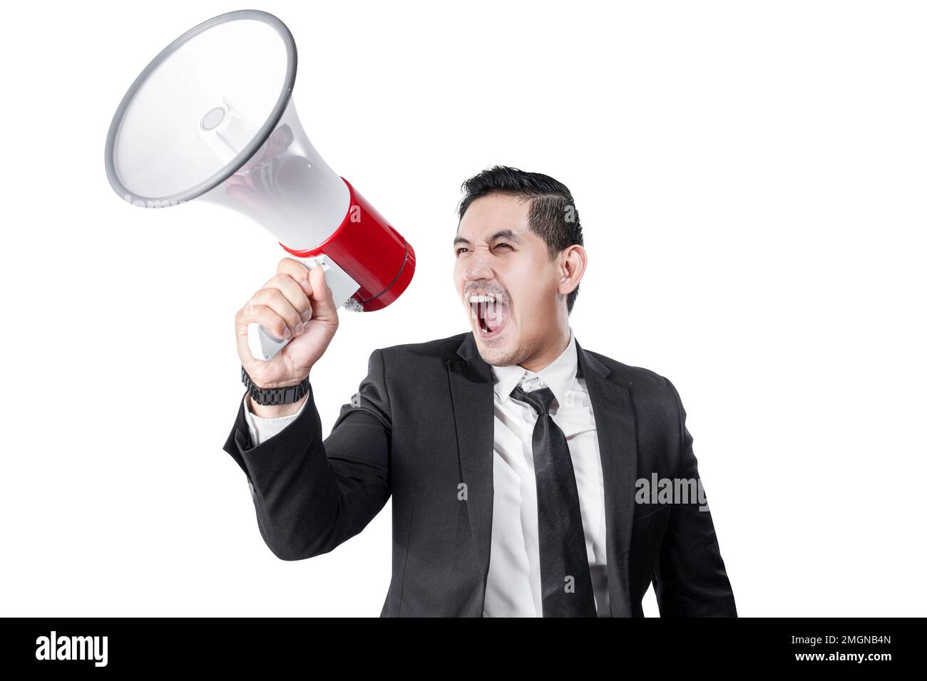 Asian man shouting on megaphone hi-res stock photography and images - Alamy