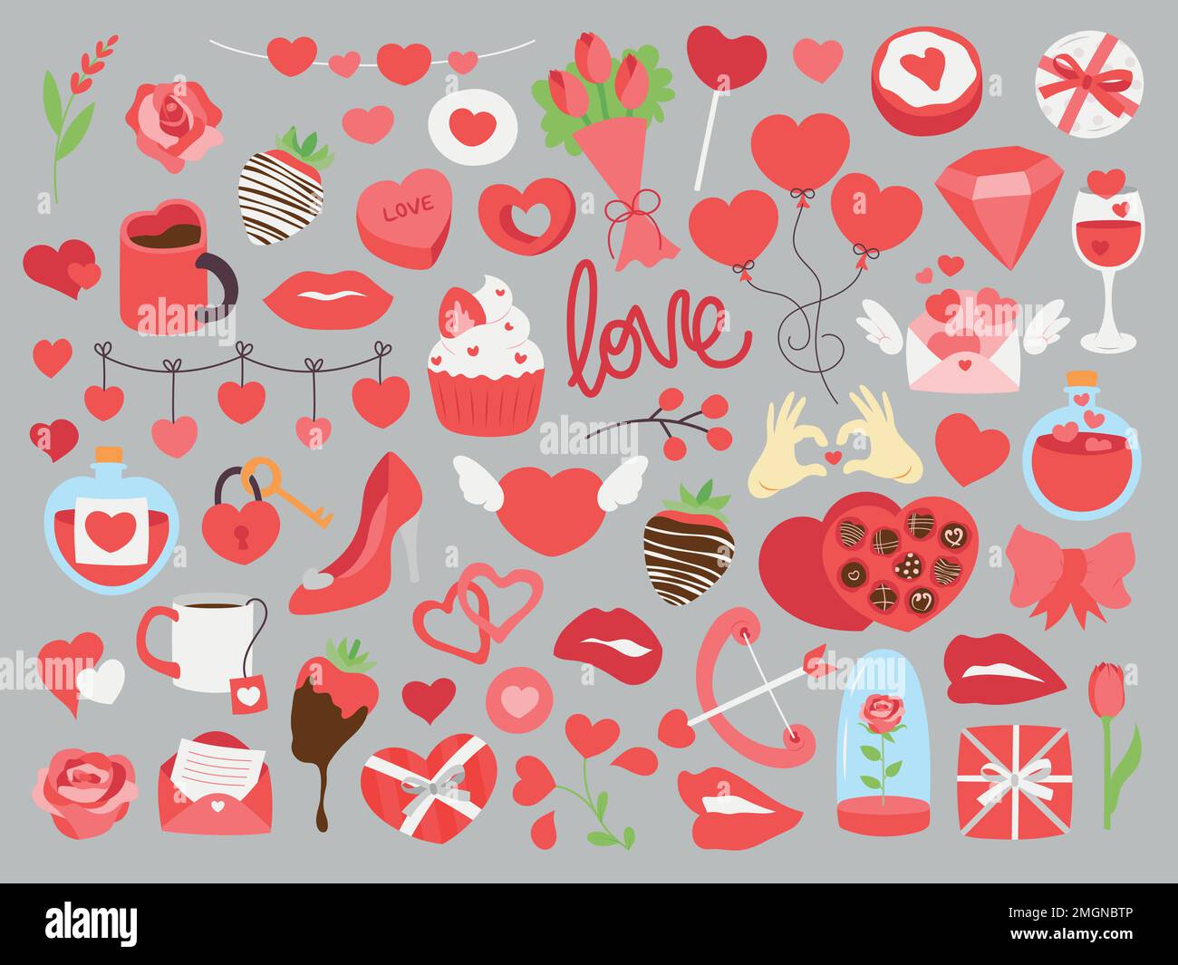 Collection of cute simple Valentine's Day related items and objects ...