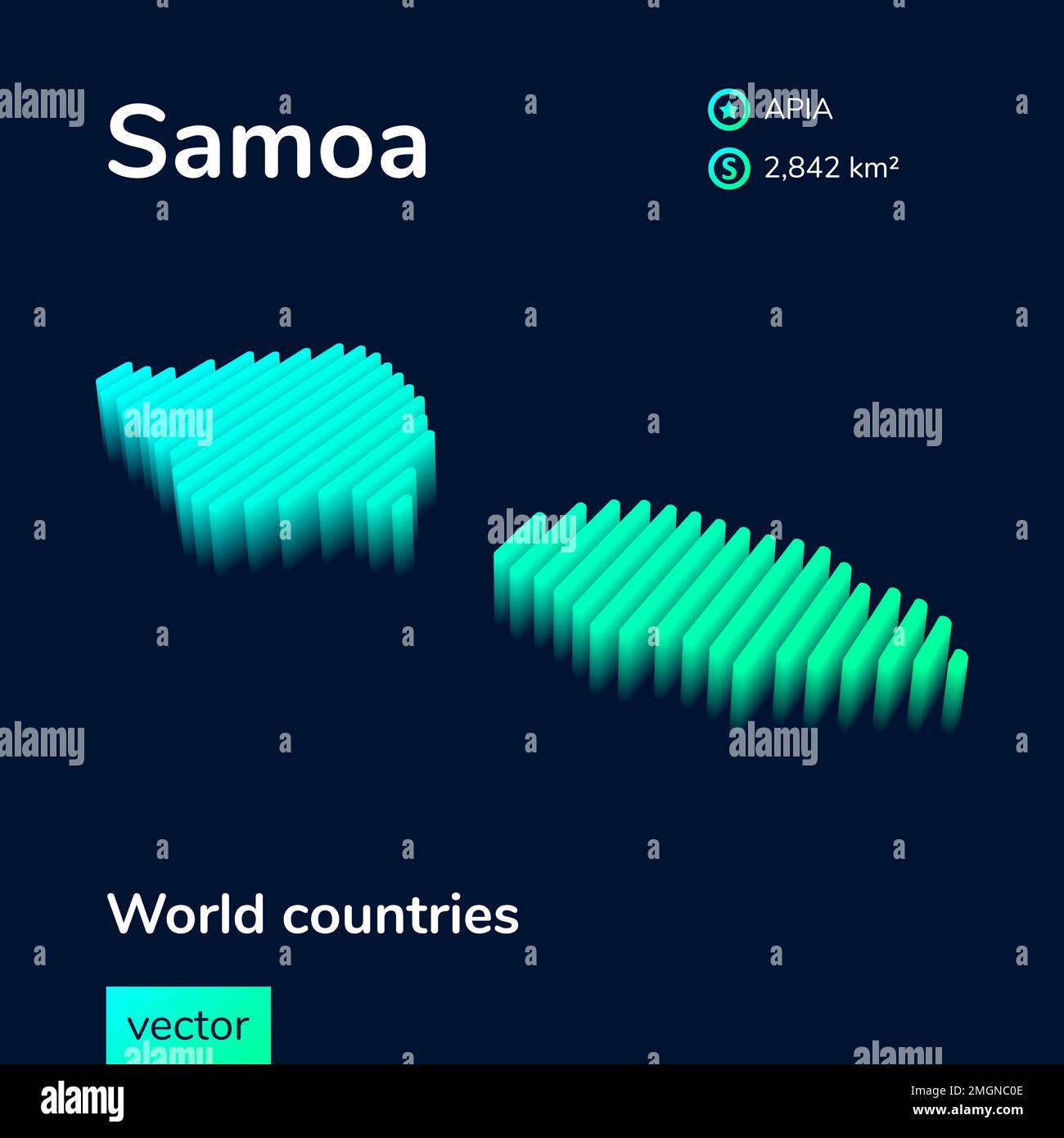 Samoa 3D map. Stylized neon isometric striped simple vector map of ...