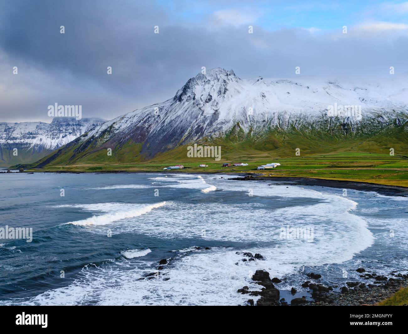 The farms Melar. Landscape in the Arneshreppur at bay Trekyllisvik. The ...