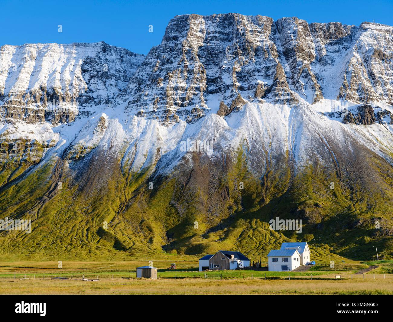 The village Arnes. Landscape in the Arneshreppur at bay Trekyllisvik ...