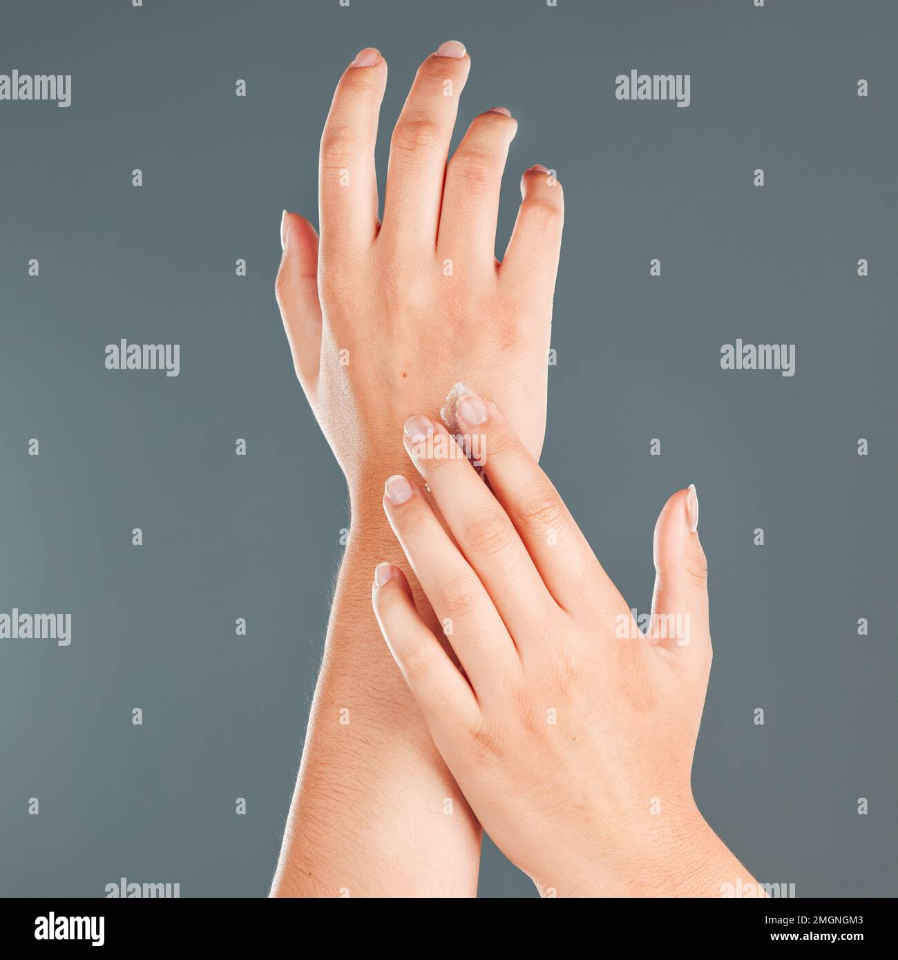 Hands, nail cream and beauty of a woman with moisturizer skincare on ...