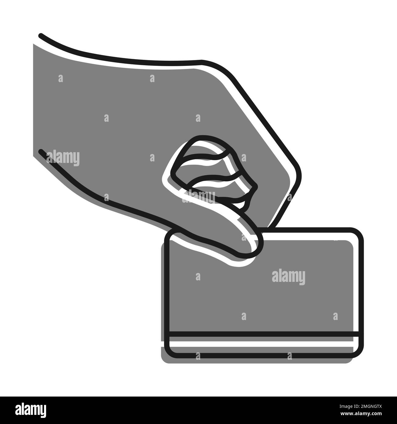 Linear filled with gray color icon. Female Hand Holds Plastic Bank ...