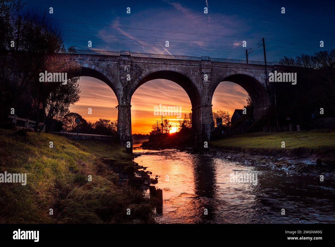 The Wimille viaduct at sunrise, Opal Coast, Pas de Calais, France Stock ...