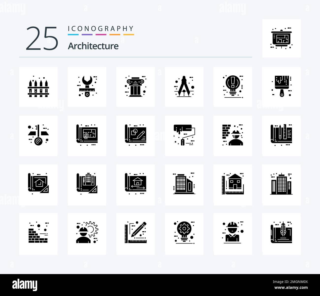 Architecture 25 Solid Glyph Icon Pack Including Measure Circle Tool Architect Column Stock