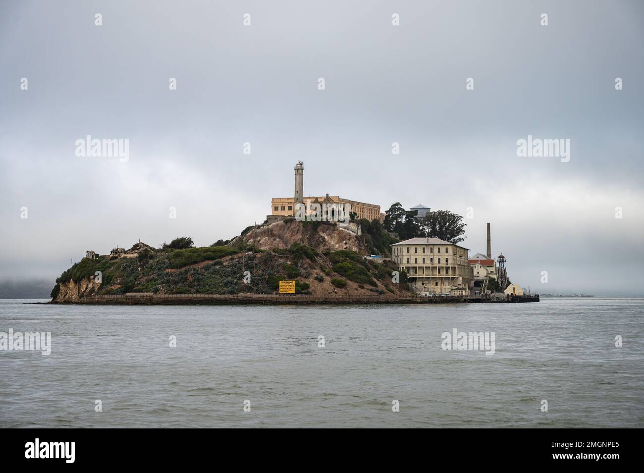 Landscape of Alcatraz prison island "the rock" in a foggy day Stock ...