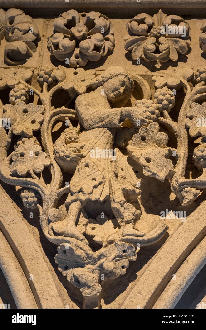 Sculptures in Caen stone: a winemaker, cloister of Mont Saint Michel ...