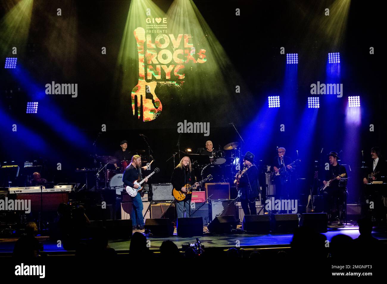 Derek Trucks, from left, Warren Hayes, and Jimmy Vivino perform at Love ...