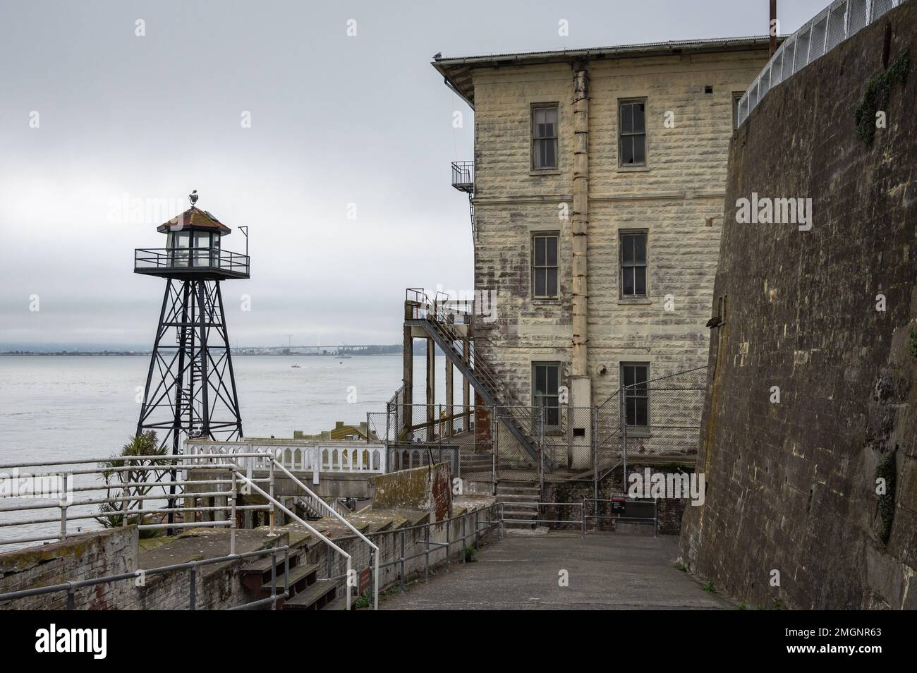 Detail of the watchtower of the Alcatraz prison Stock Photo - Alamy