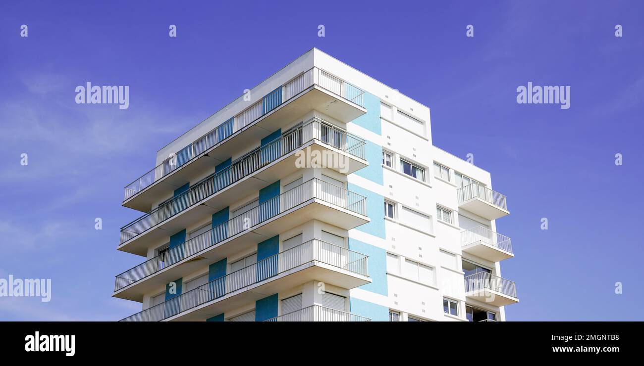 modern architecture of residential white blue new buildings area in ...