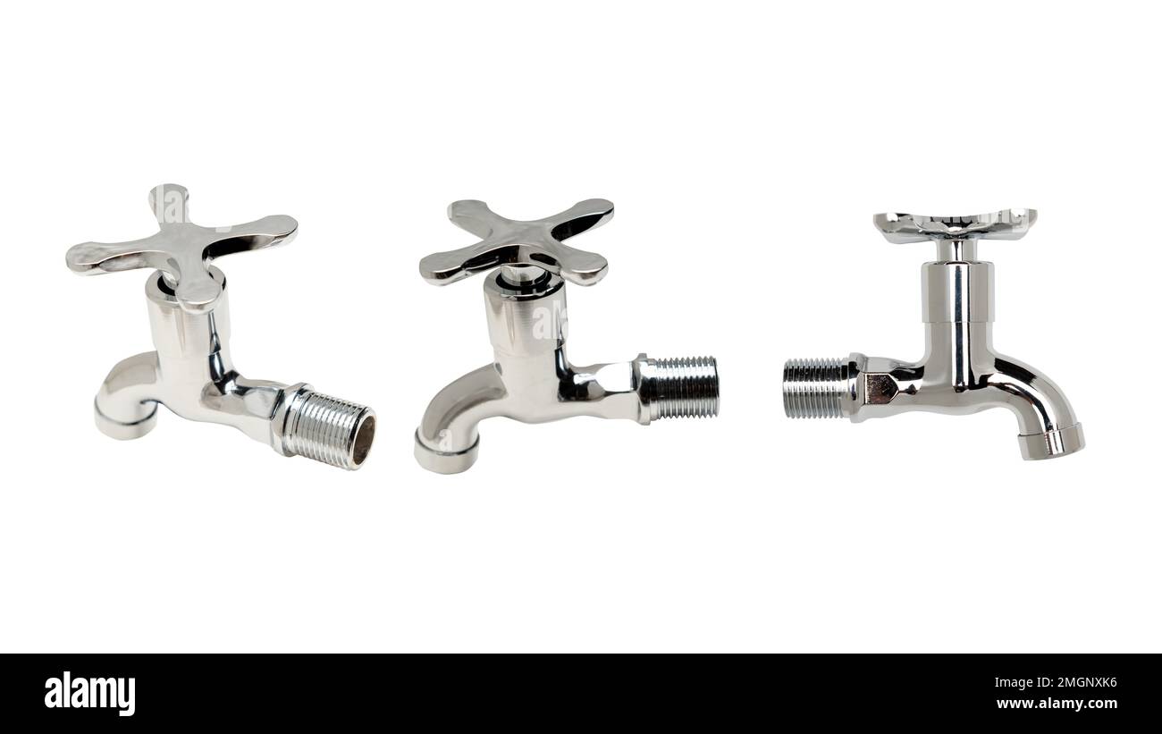 Metal water faucet isolated over white background Stock Photo - Alamy
