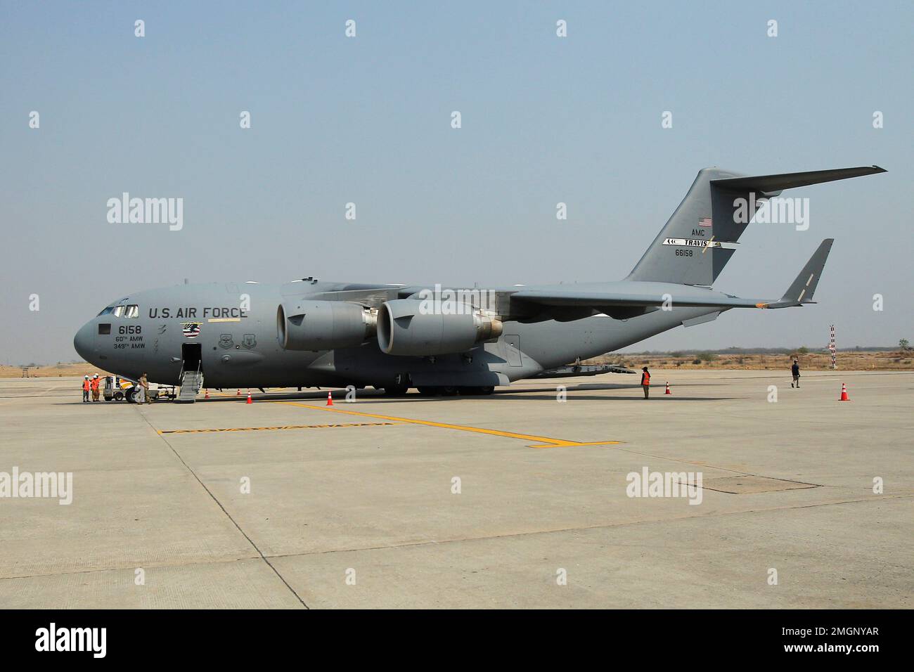 The U.S. Air Force plane is seen at Mandalay International Airport ...