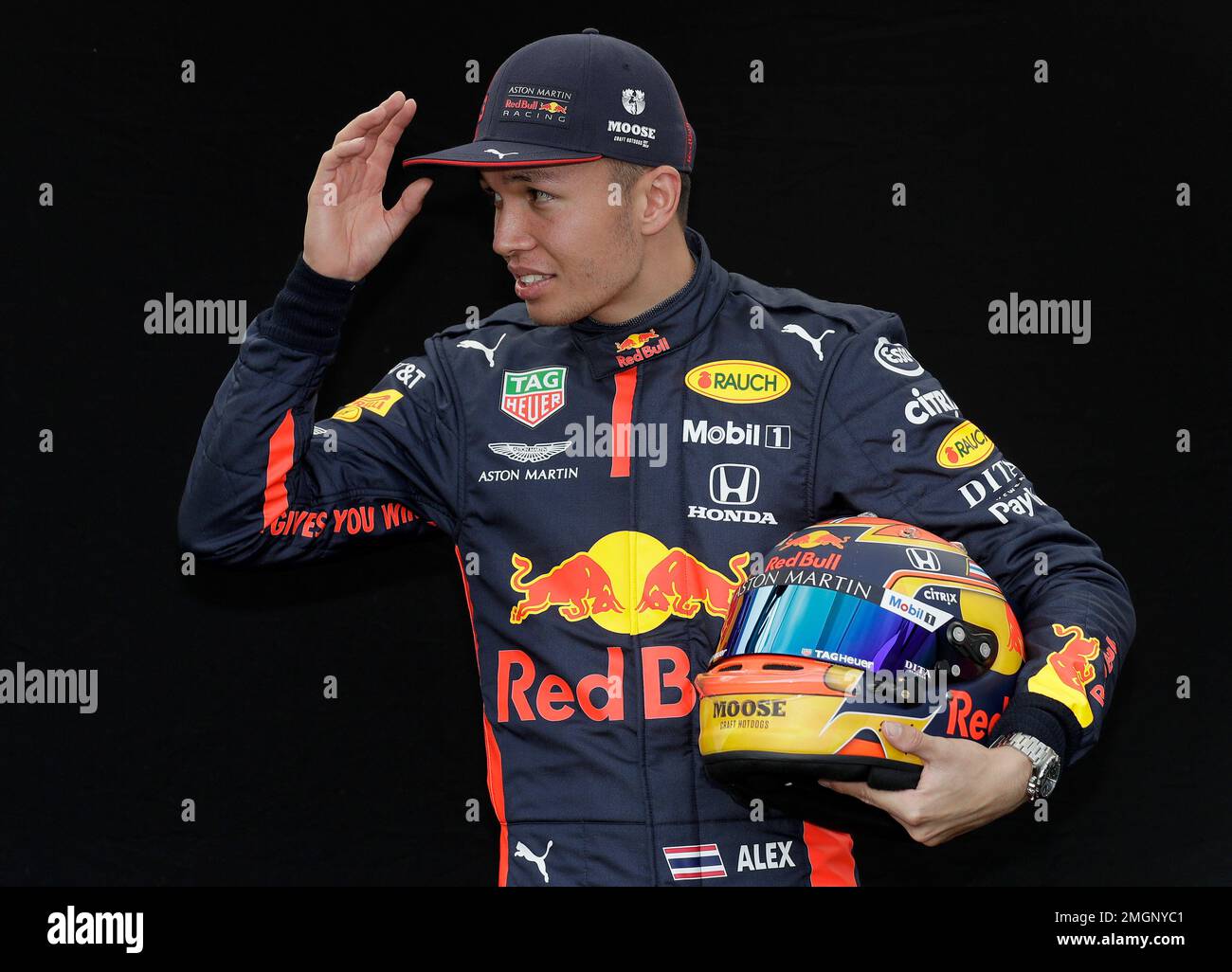 Red Bull driver Alexander Albon of Thailand poses for a photo at the ...