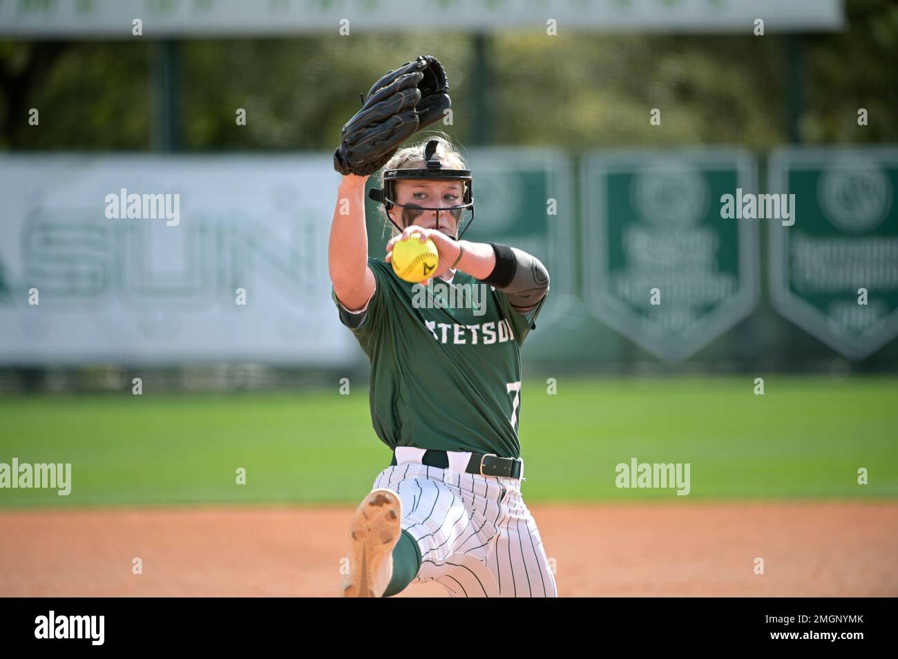 Stetson pitcher Chloe Temples (7) throws to home plate during an NCAA ...