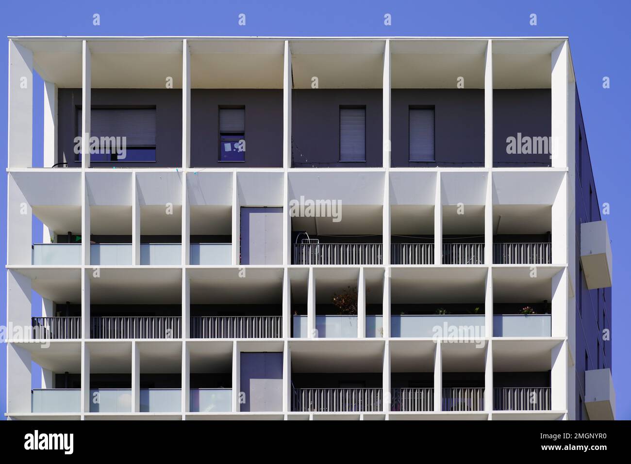 modern cubic square building with balcony frame and terrace exterior ...