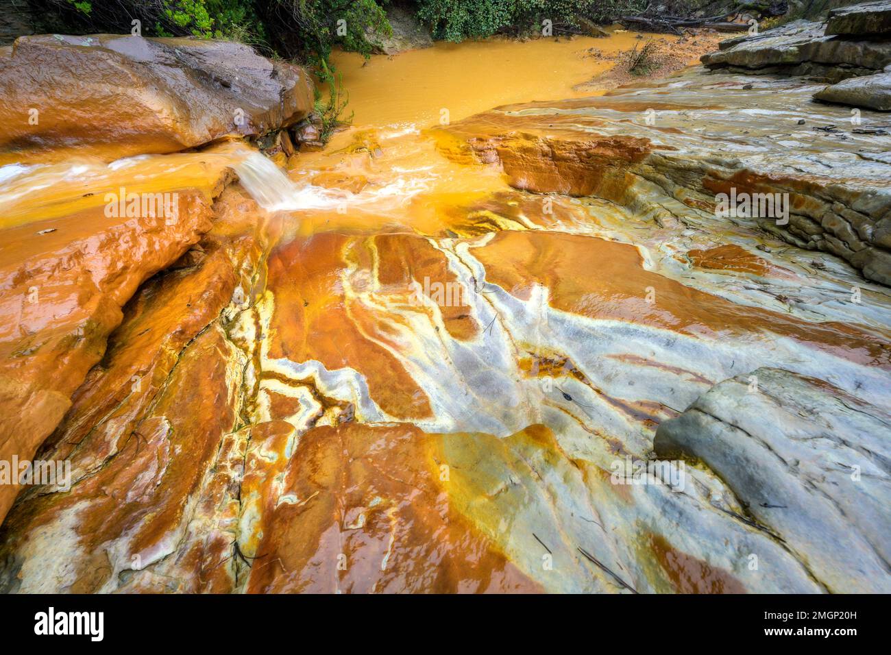 River heavily polluted by mining waste in the Cevennes. The Reigoux ...