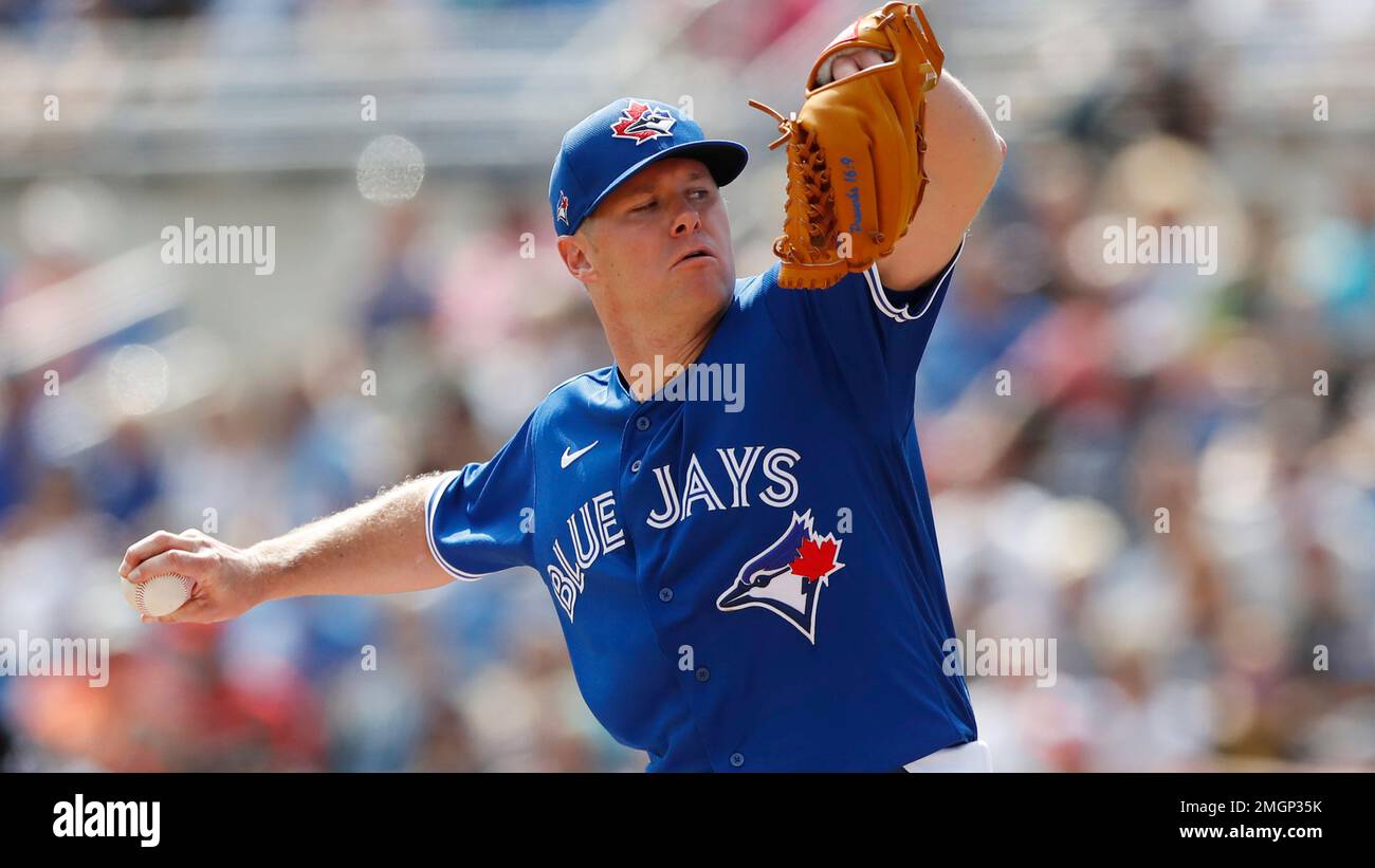 Toronto Blue Jays starting pitcher Chase Anderson throws during a ...