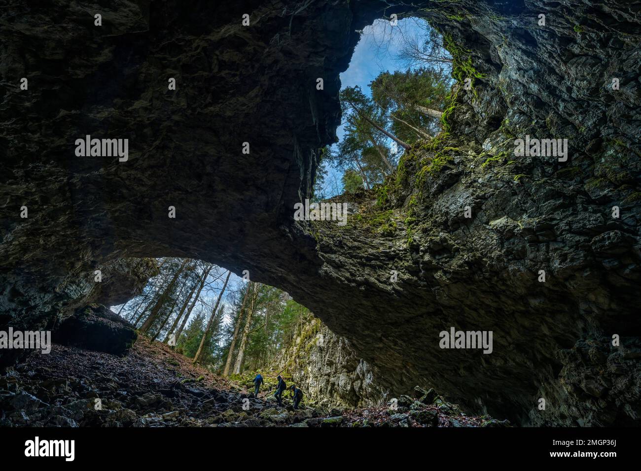 Chimney cave, in the Vercors, vast cavity dug in the Urgonian limestone ...
