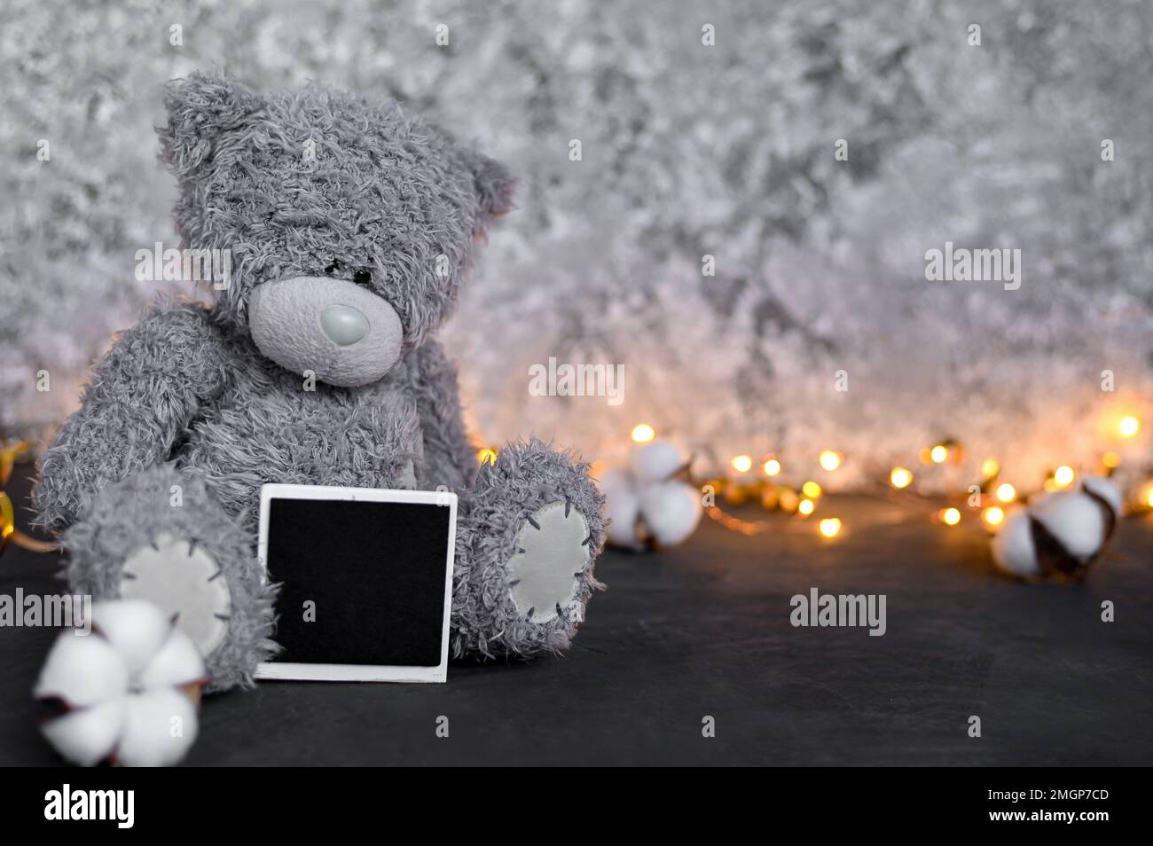 a grey teddy bear. mock up. Selective focus Stock Photo - Alamy