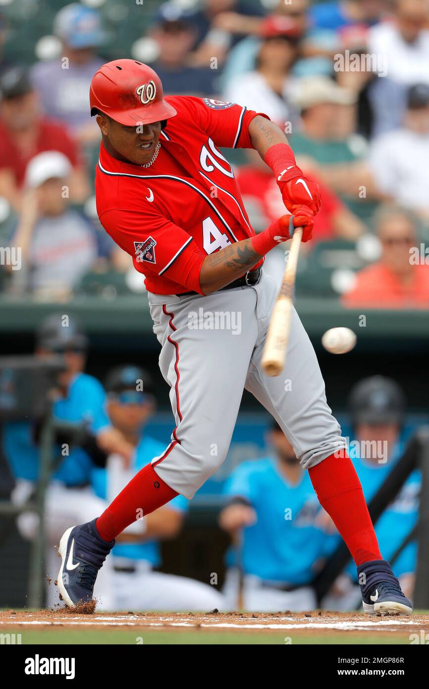 Washington Nationals' Starlin Castro swings at a pitch from Miami ...