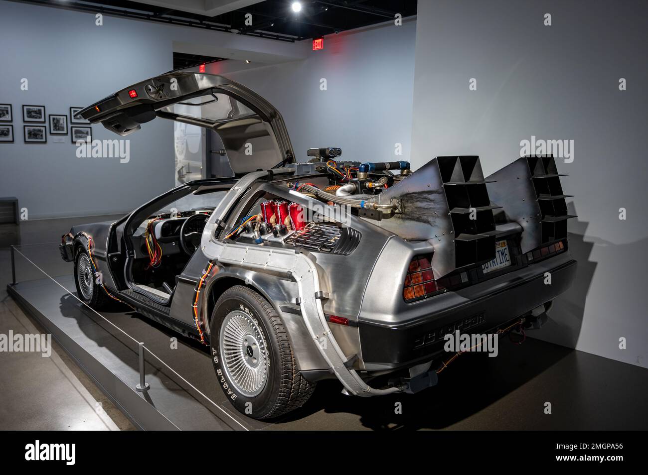 rear of the DMC DeLorean 12 from the movie Back to the Future, gullwing ...