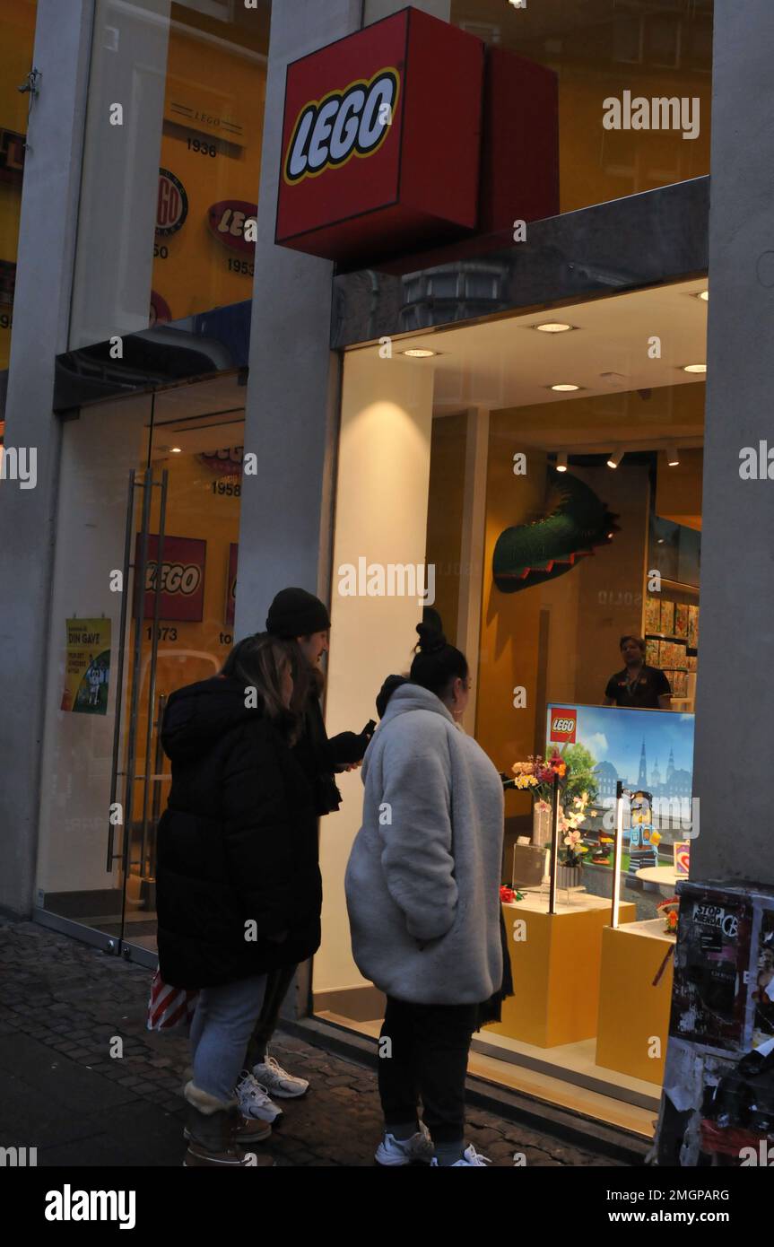 Copenhagen/Denmark/26 January 2023/ Lego bricks store on stroeget on ...