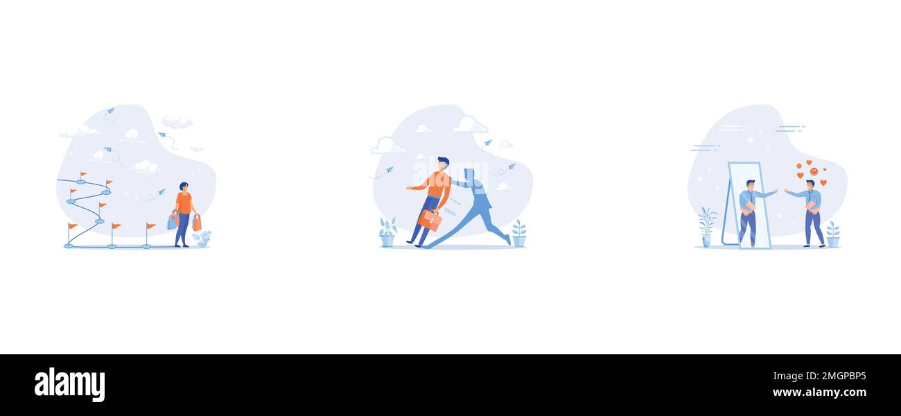 Customer journey, pushing yourself to success, confidence and positive ...