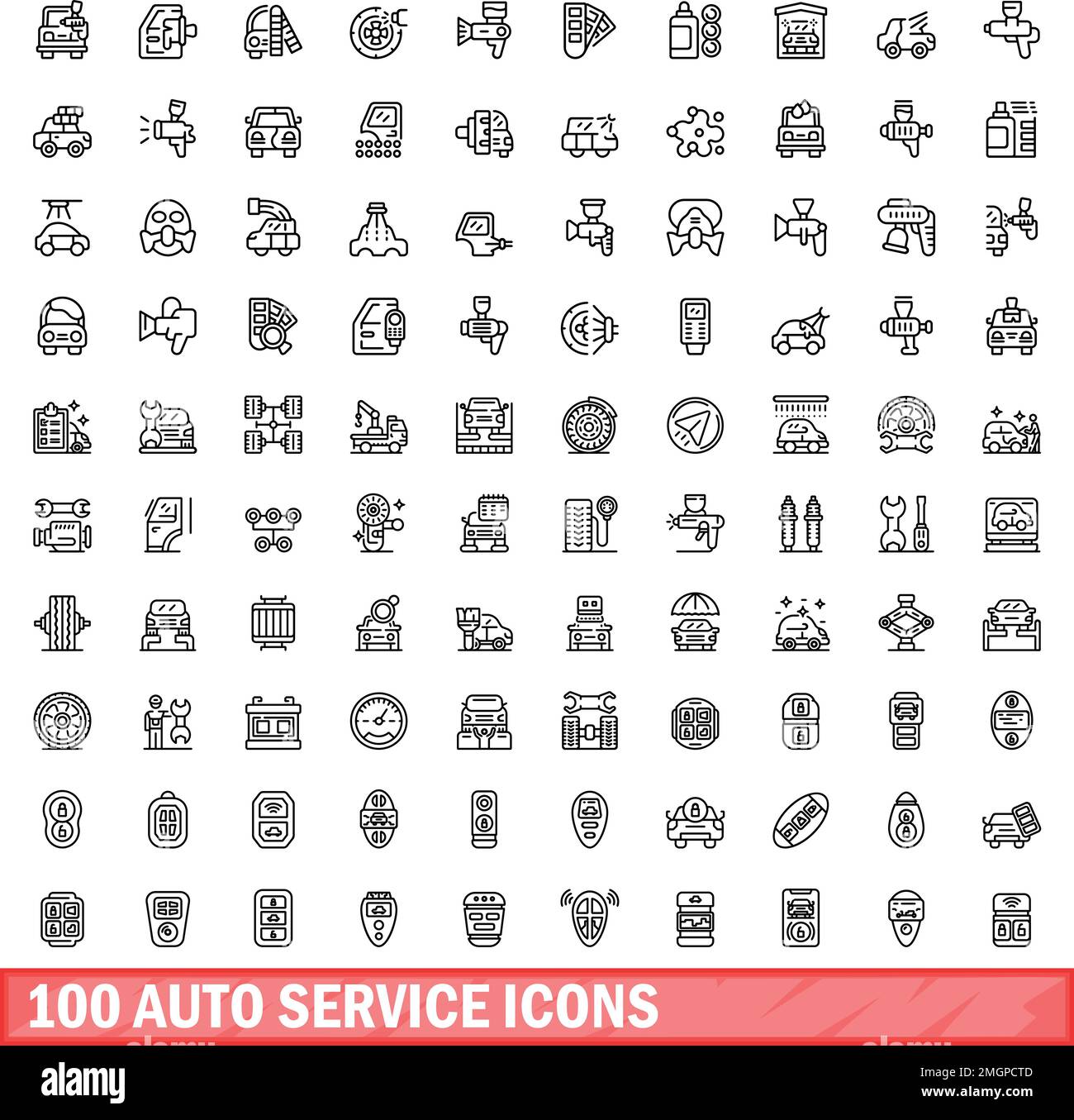 100 auto service icons set. Outline illustration of 100 auto service ...