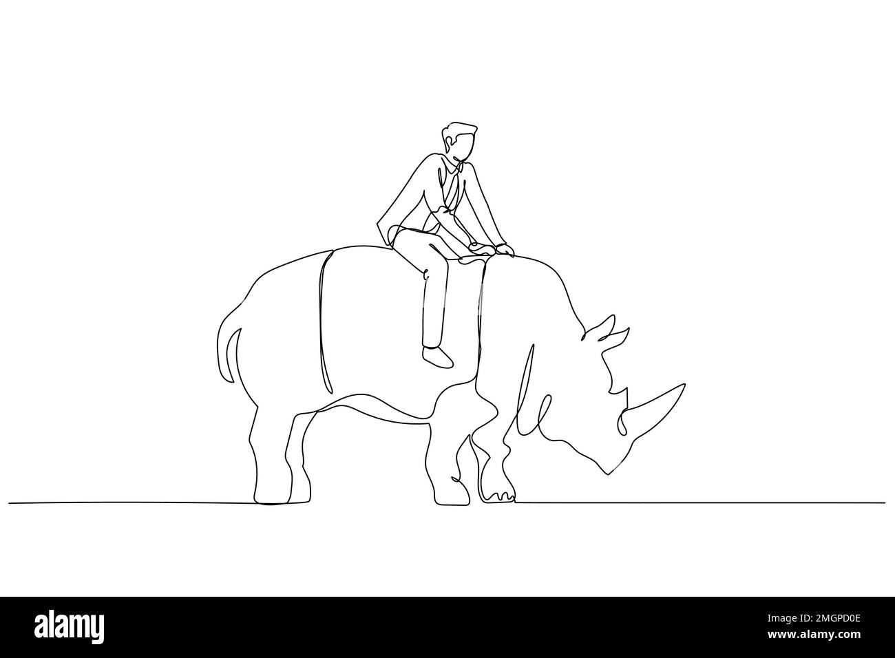 Drawing of busienssman riding on big rhino concept of fearless manager ...