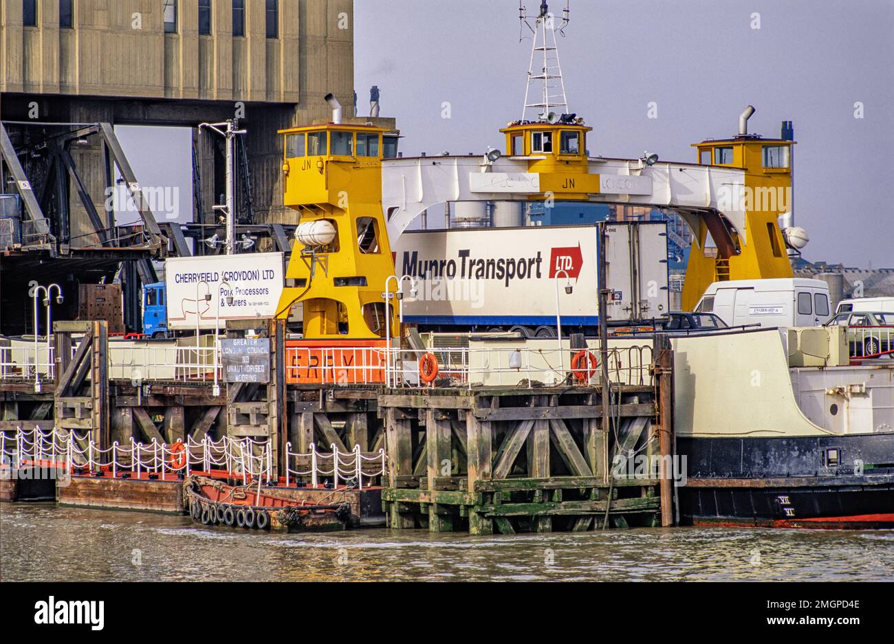 The old Woolwich ferry docked on the north side of the river in 1989 ...