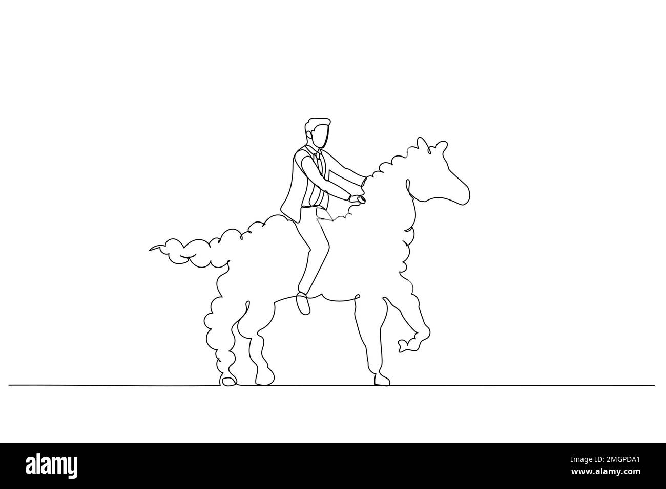 Cartoon of businessman riding white cloud horse metaphor of management ...