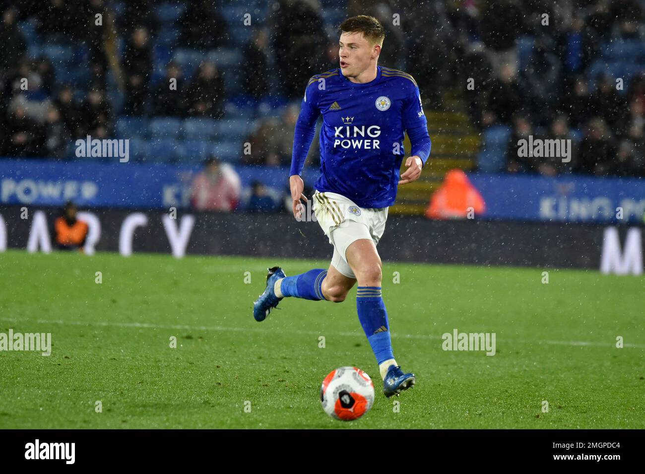Leicester's Harvey Barnes runs with the ball during the English Premier ...
