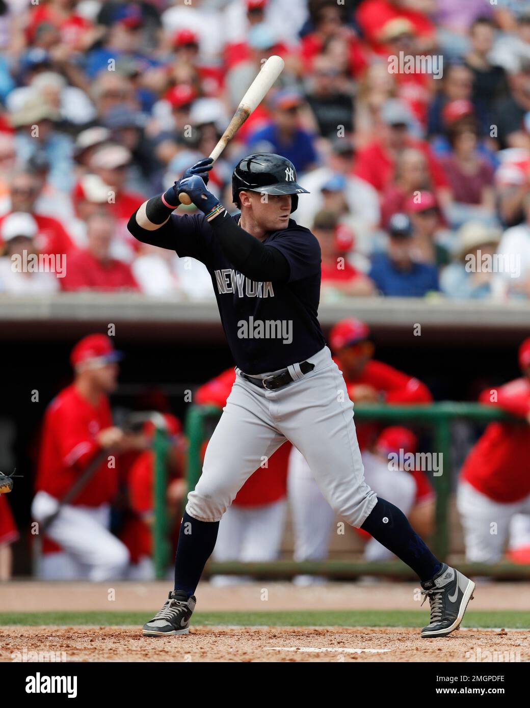 New York Yankees' Clint Frazier bats during a spring training baseball ...
