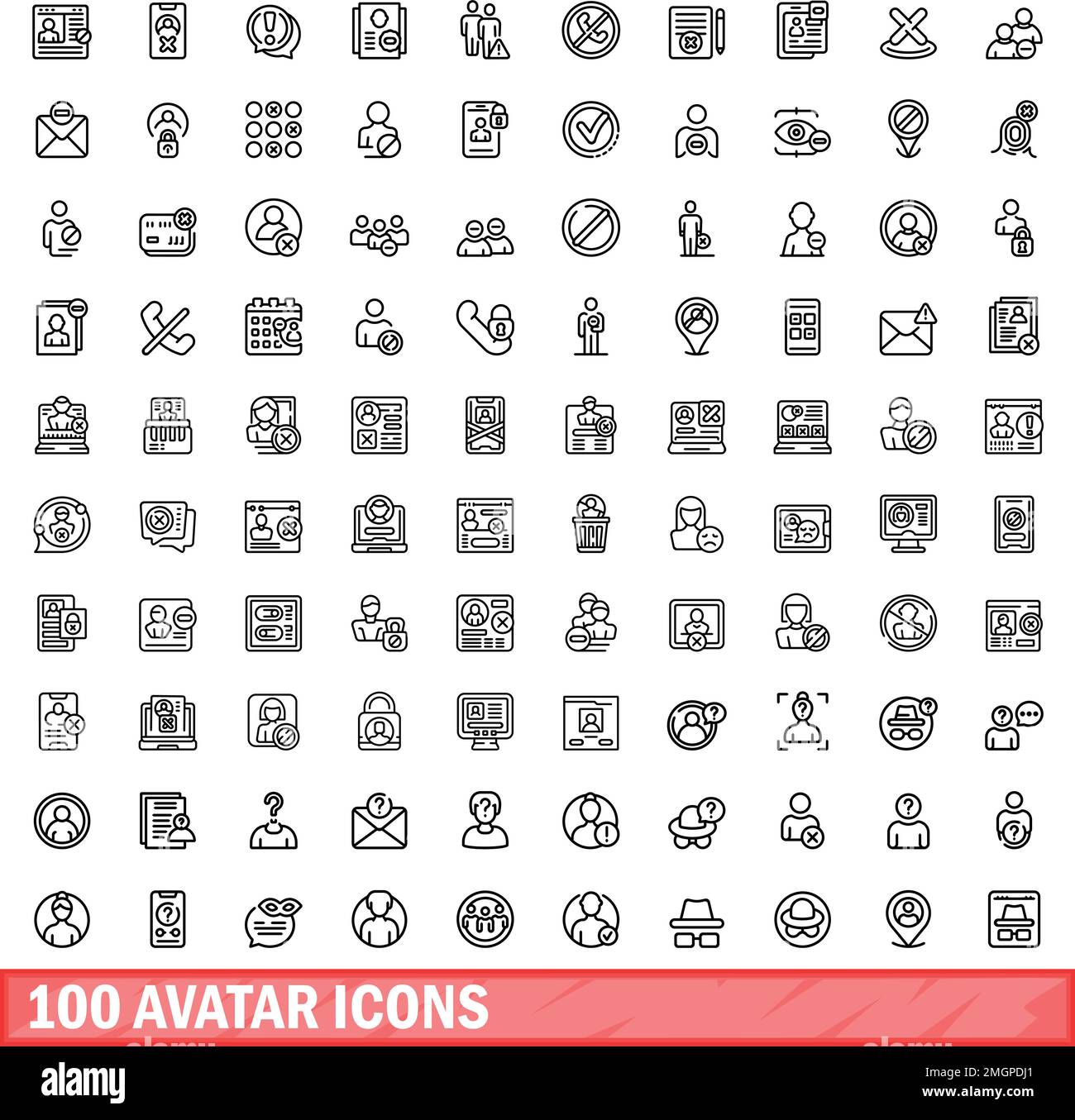 100 avatar icons set. Outline illustration of 100 avatar icons vector ...