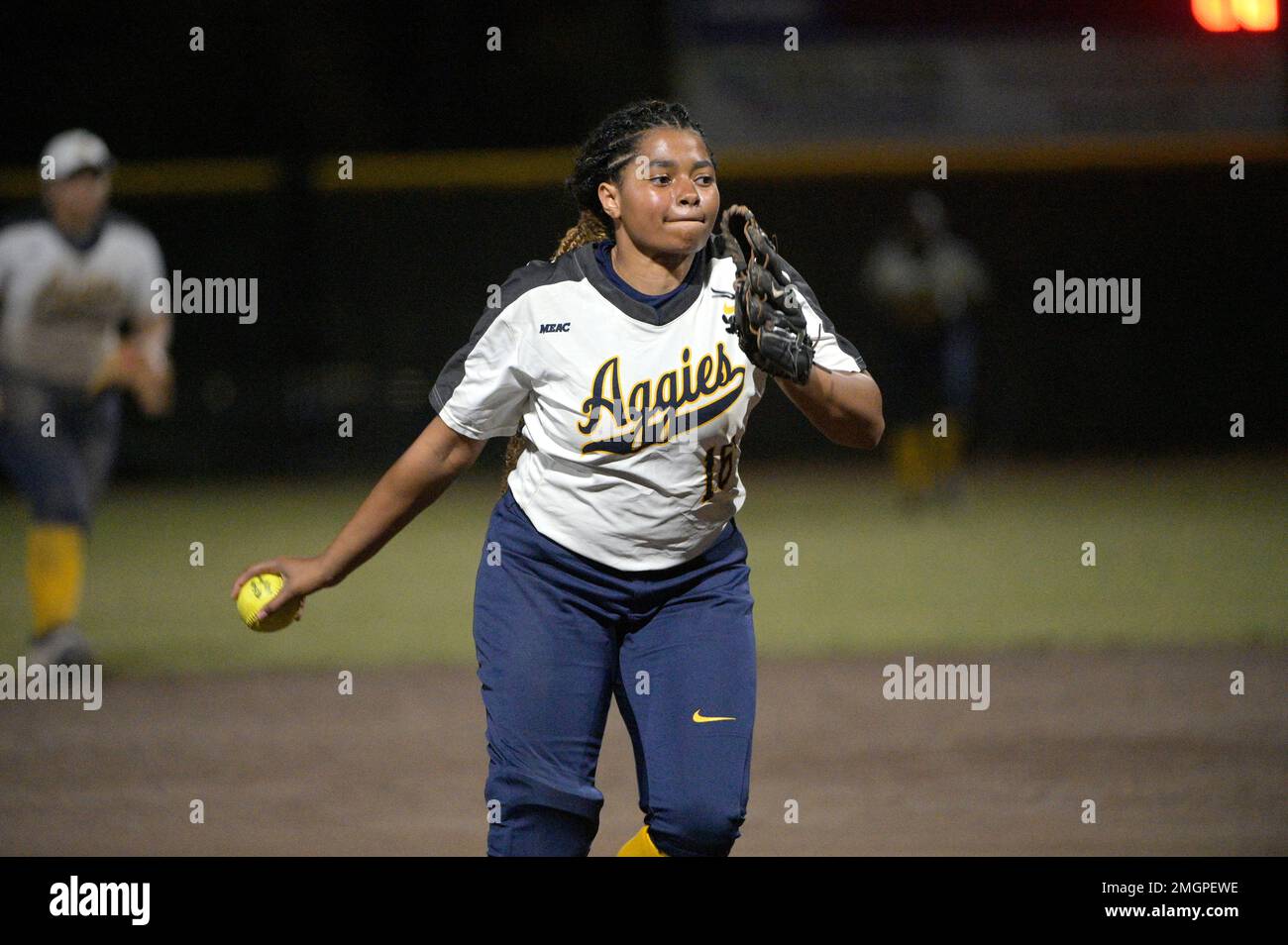 North Carolina A&T pitcher Kayla Brown (16) throws to home plate during ...