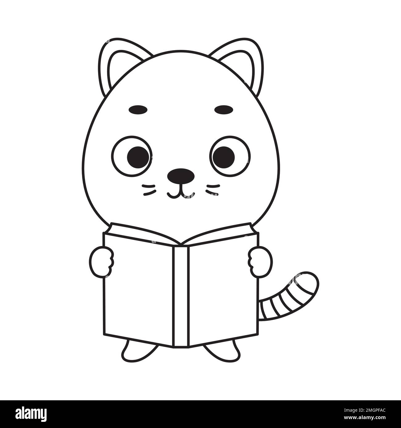 Coloring page cute little cat reads book. Coloring book for kids ...
