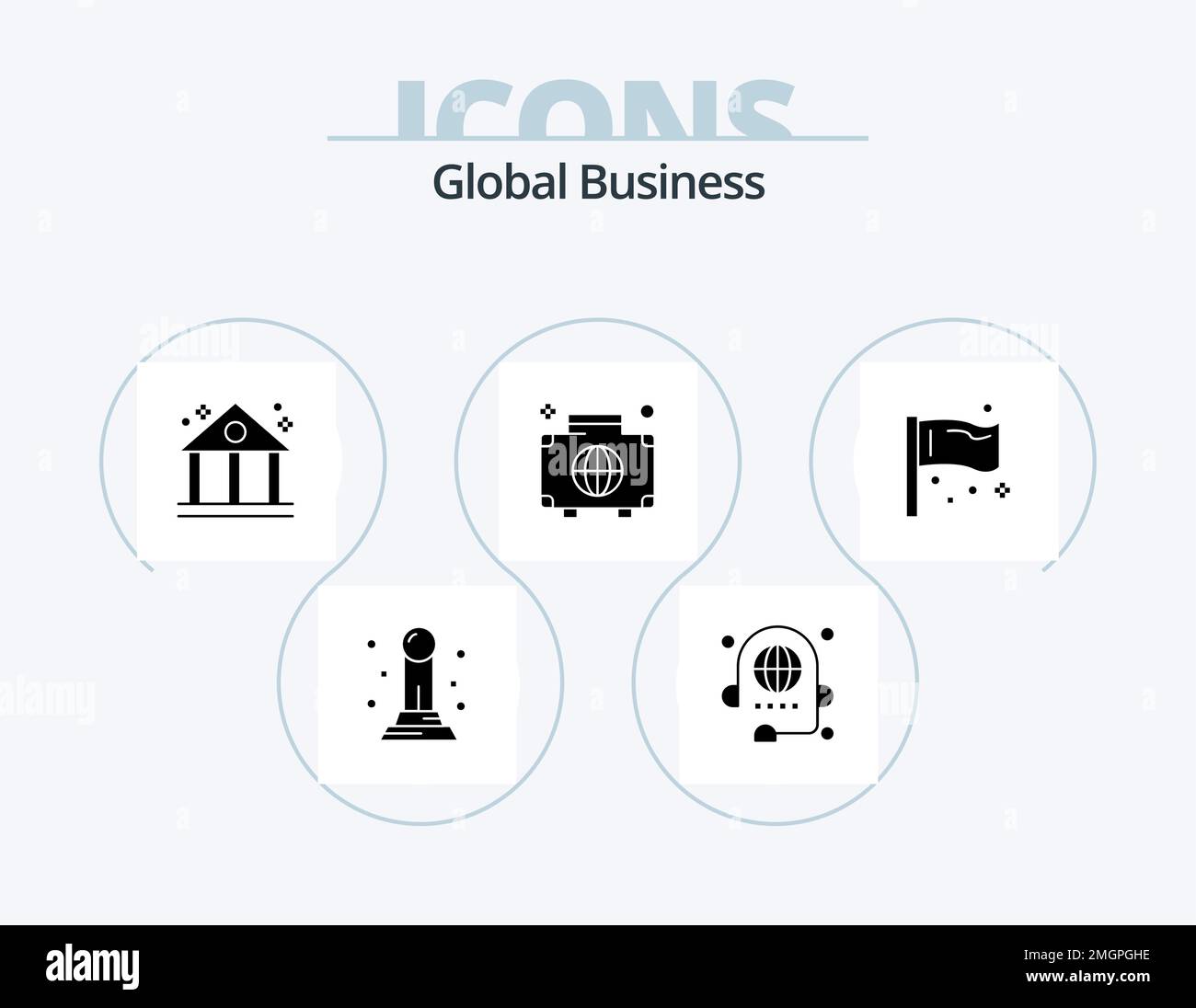 Global Business Glyph Icon Pack 5 Icon Design. flag. luggage. bank. international. baggage Stock ...