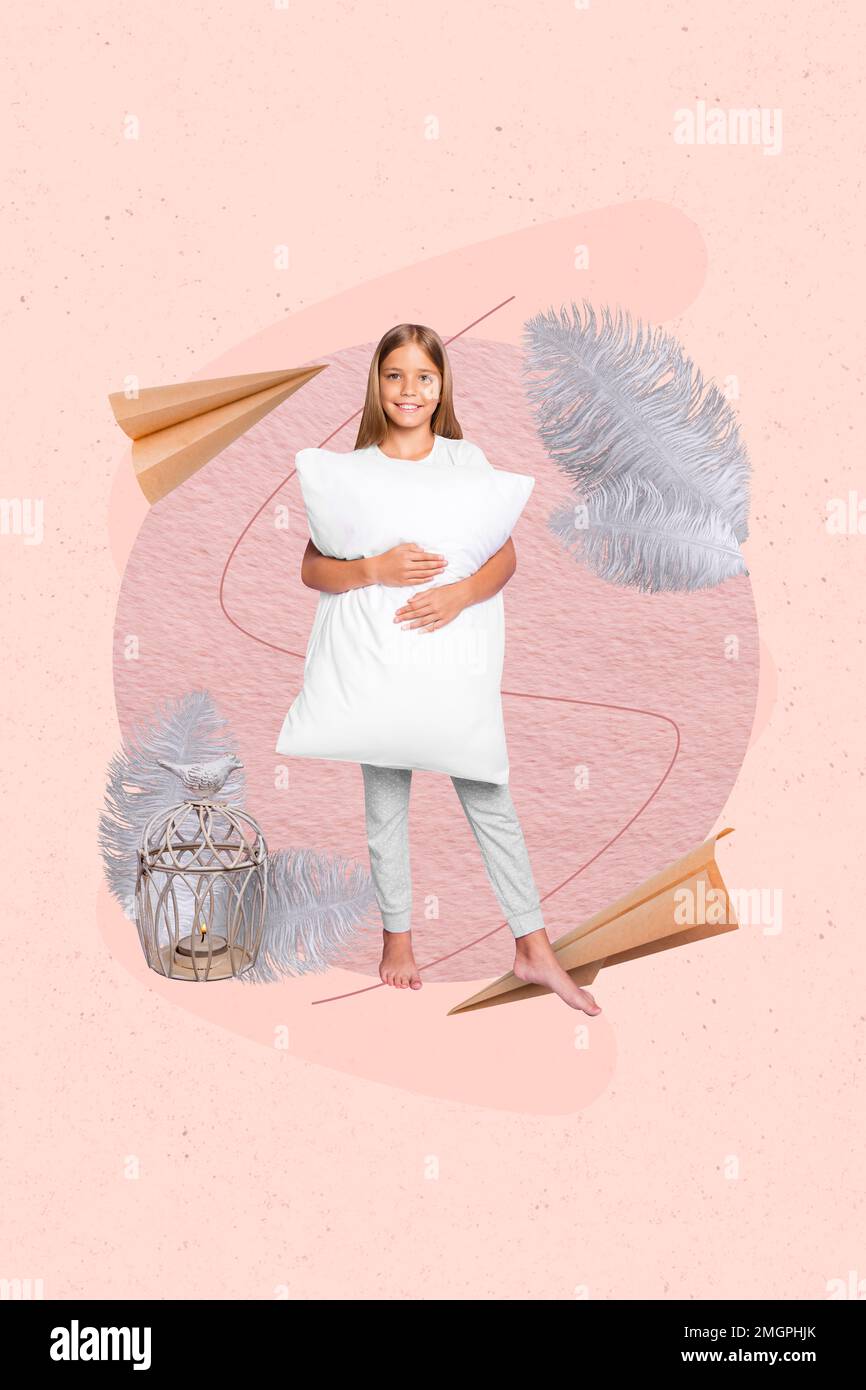 Creative 3d collage picture photo poster postcard of cute pretty happy ...