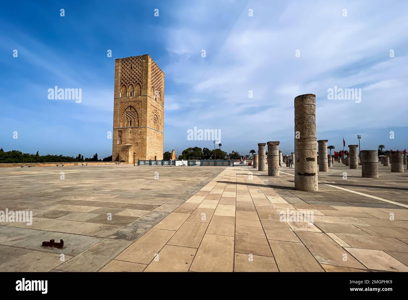 People visiting the Hassan Tower and the columns in Rabat, Morocco ...