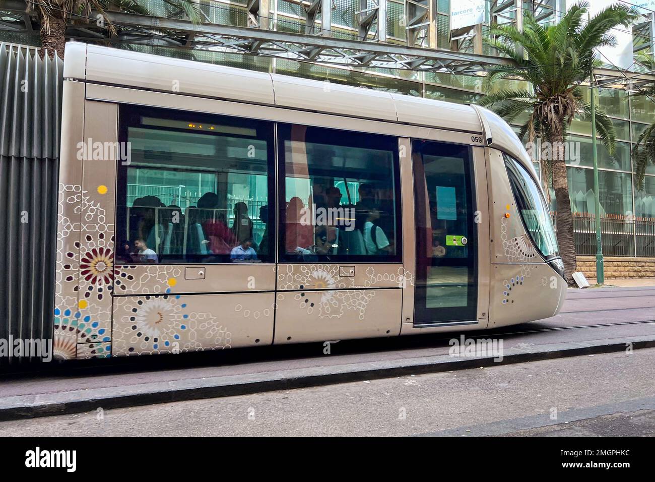 A modern tramway passing on the road in Rabat, Morocco Stock Photo - Alamy