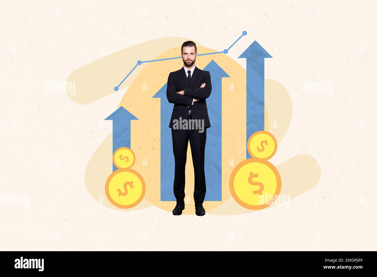 Creative photo minimal collage of confident businessman crossed hands ...