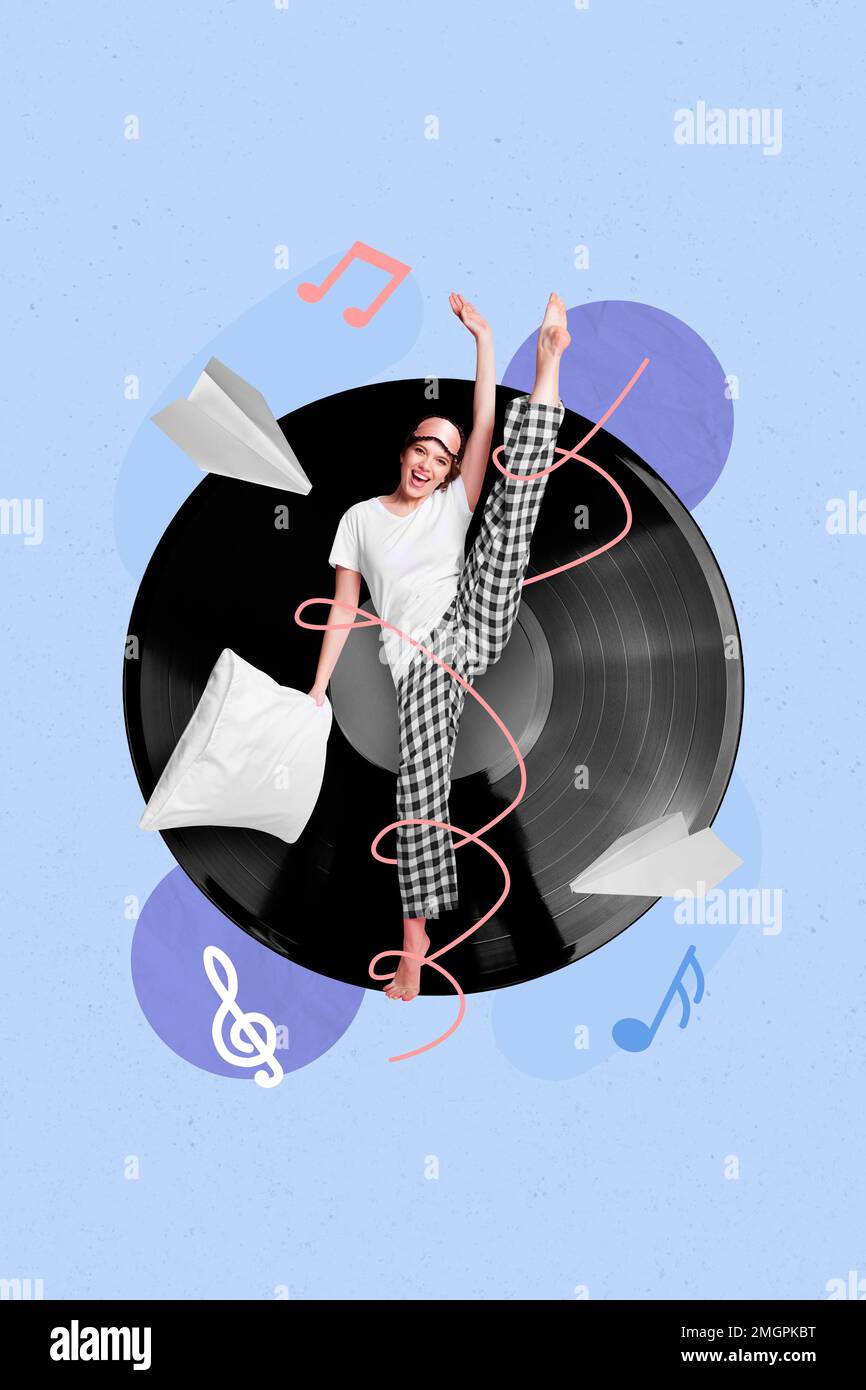 Creative collage picture photo poster of crazy happy lady chill time ...