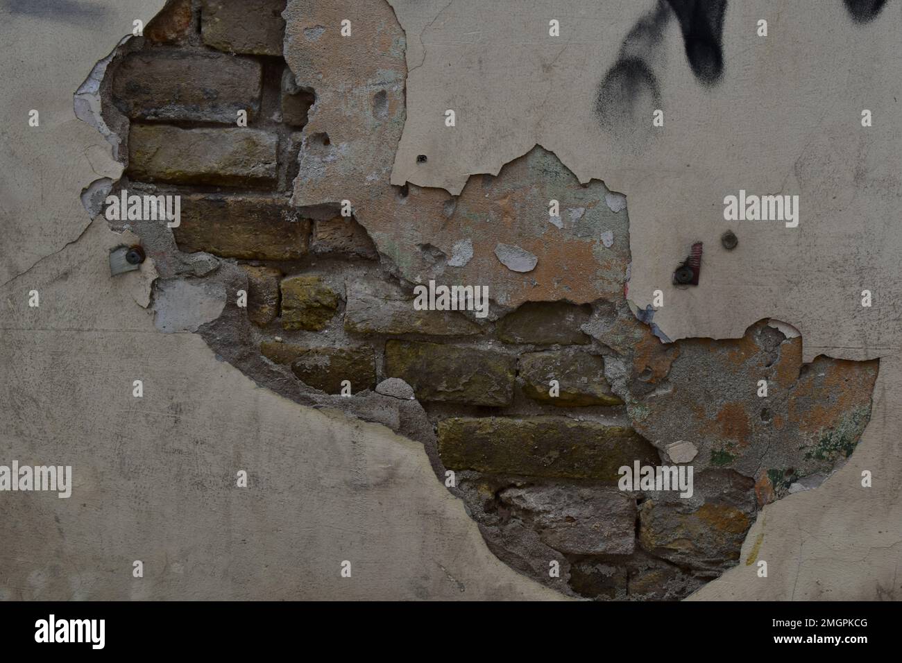 Old brick,damaged gray wall concept background Stock Photo - Alamy